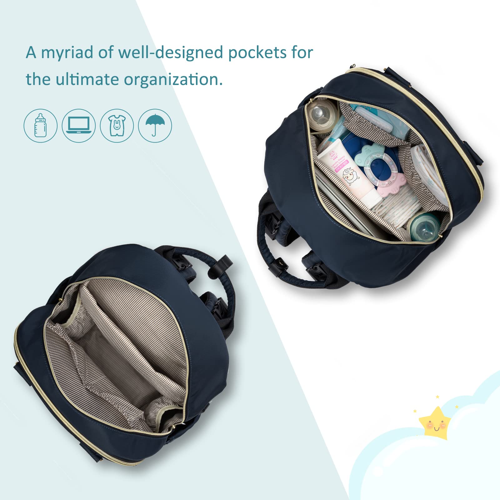 LOVEVOOK Diaper Bag Backpack, Diaper Backpack with Portable Changing Pad & Pacifier Case,Multipurpose Travel Back Pack for Moms Dads, Blue