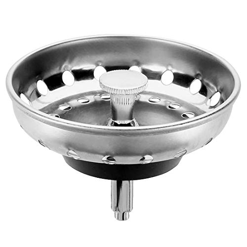 Hydro Master Kitchen Sink Basket Strainer Standard Drains(3-1/2 Inch),Durable Stainless Steel with Rubber Stopper for Kitchen Sinks