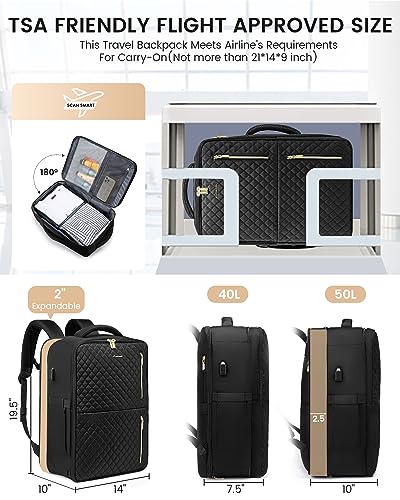 LOVEVOOK Carry On Backpack, 50L Airline Approved Travel Backpack for Women as Personal Item, Expandable 18 inch Laptop Backpack, Large Casual Daypack Waterproof Luggage Suitcase with Toiletry Bag