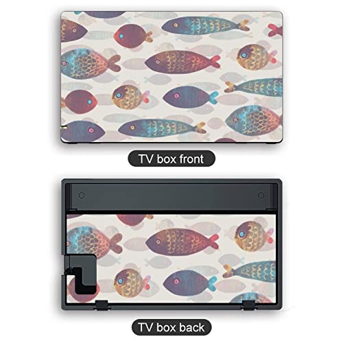 Funny Colorful Watercolor Fish Art Cute Skin Decal Stickers Compatible with Switch Protective Faceplate Full Set Console