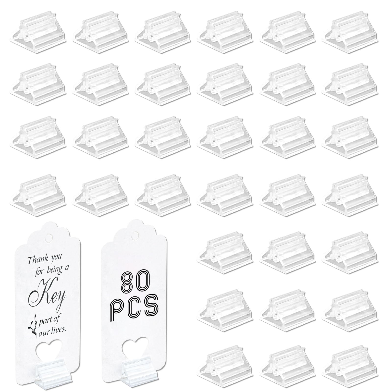 NEETUE 80 Pcs Place Card Holders for Table, Clear Game Card Stands Plastic Game Piece Holder for Wedding Cards, Photos, Party Favor, Pictures Display (Clear)