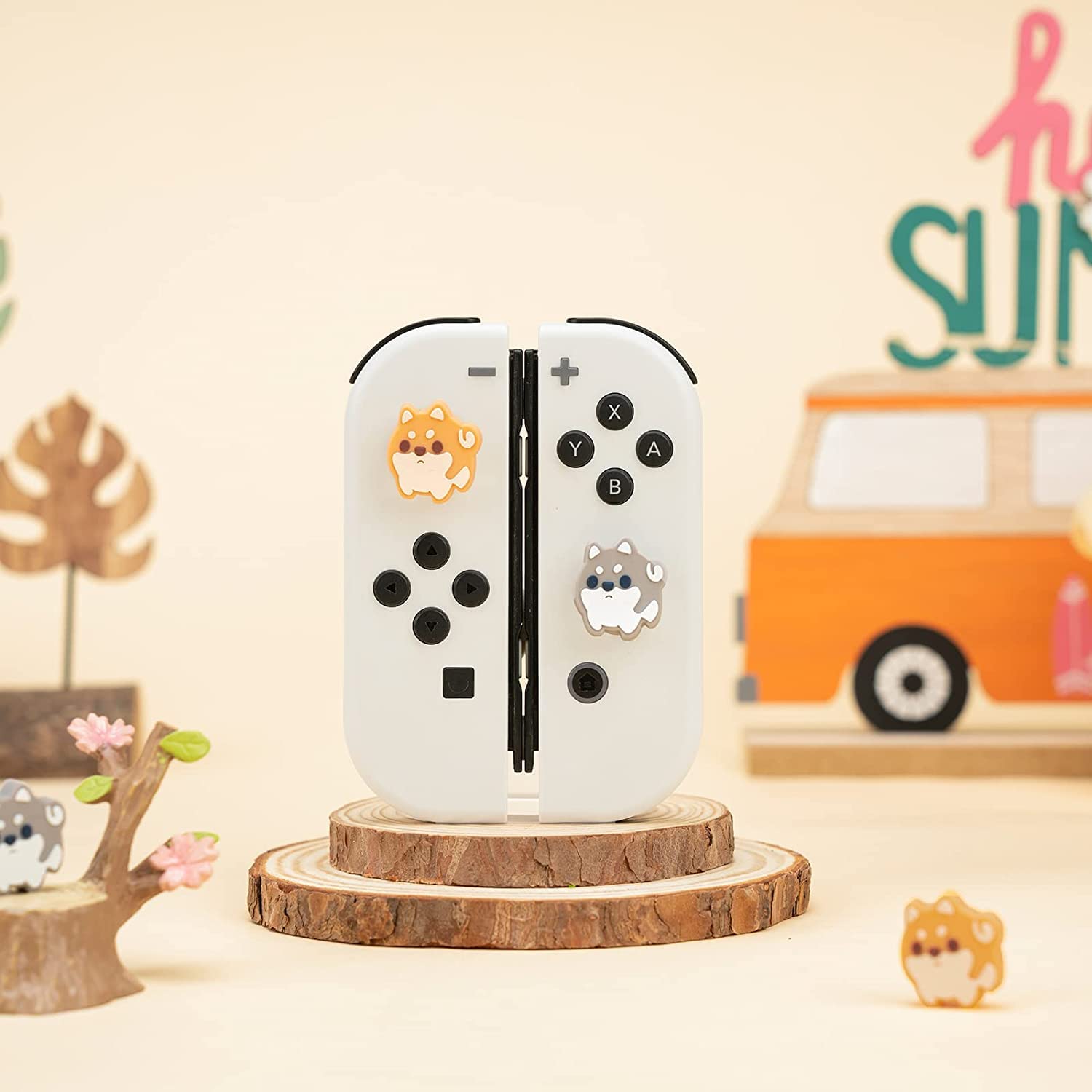 GeekShare Cute Silicone Joycon Thumb Grip Caps, Joystick Cover Compatible with Nintendo Switch/OLED/Switch Lite,4PCS - Cute Dog