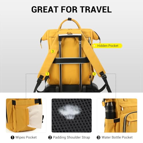 LOVEVOOK Laptop Backpack Women Teacher Backpack Nurse Bags, 15.6 Inch Womens Work Backpack Purse Waterproof Anti-theft Travel Back Pack with USB Charging Port (Yellow)
