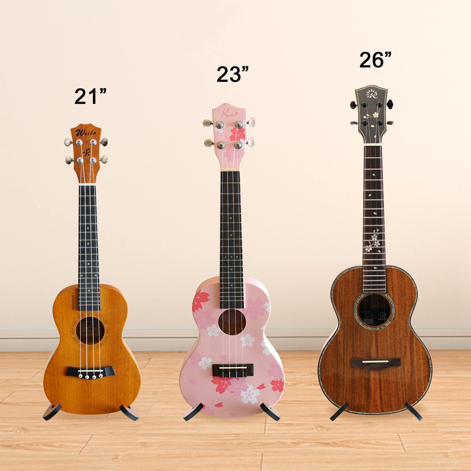 Graunton Ukulele Stand, Portable Wooden Ukulele Stand Floor, X-Frame Sturdy Instrument Stand with Soft Edge for Ukulele, Mandolins and Violins (Legno Color)