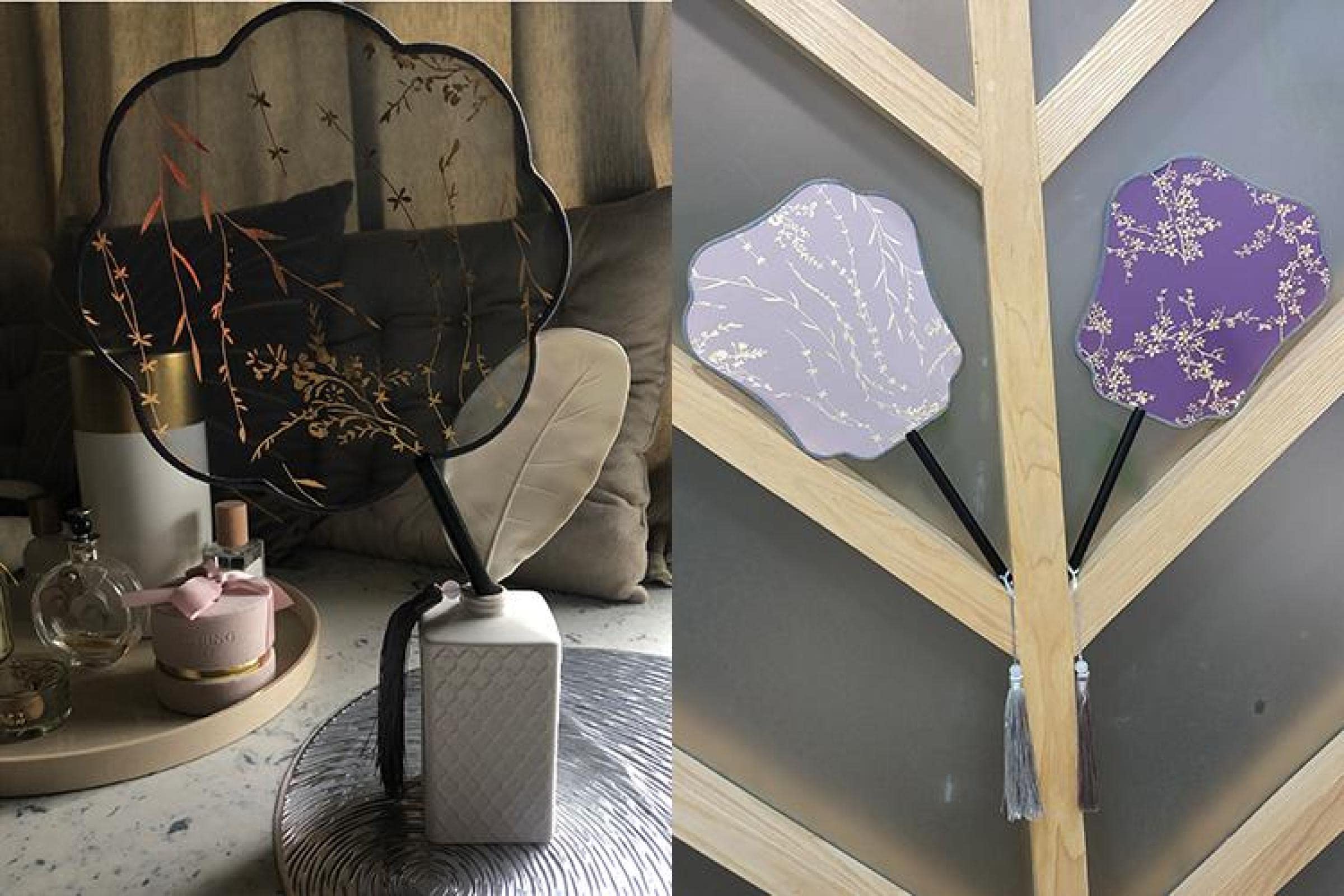 Folding Fan Long Handle Bronzing Fan Transparent Antique Round Chinese Palace Fan Dance Props Classical Hanfu Cheongsam Accessories COLOR5