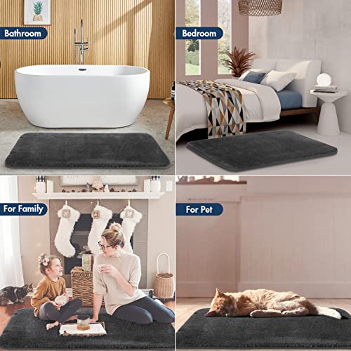 Yimobra Memory Foam Large Bathroom Rugs,Microfiber Bath Mat, Plush Shaggy Shower Mat for Bathroom,Fluffy Comfortable Water Absorbent Carpet, Non-Slip, Machine Washable,(Dark Grey, 44 X 24 Inches)