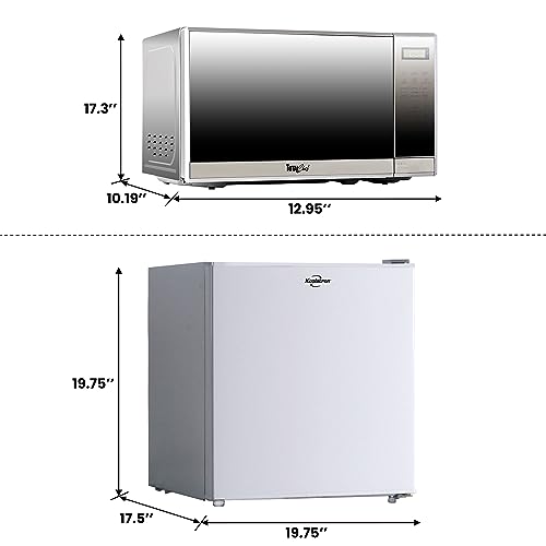 Koolatron 1.7 Cu Ft Compact Fridge + 700W Microwave Combo: Includes White Flat Back Countertop Fridge/Freezer + Total Chef 0.7 Cu Ft Stainless Steel Touch Control Microwave, Student Dorm Room, Office