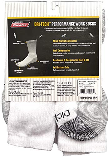 Dickies Genuine Men's 5-pair Crew Style Work Socks - White with Grey (6-12)