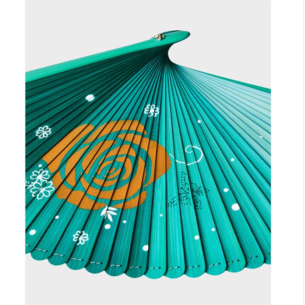 Folding Fans Women Hand Held Folding Fans Chinese/Japanese Style Butterflies Engraved Pattern Folding Hand Fan for Festivals Wedding Hand Fans (Green)