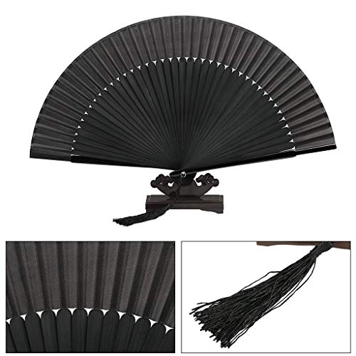 Folding Hand Fan Oriental Handmade Portable Pocket Fan Chinese Style Hand Fan Black Silk Fabric Bamboo Handheld Folding Fan Handheld Folding Fan (Color : Black)