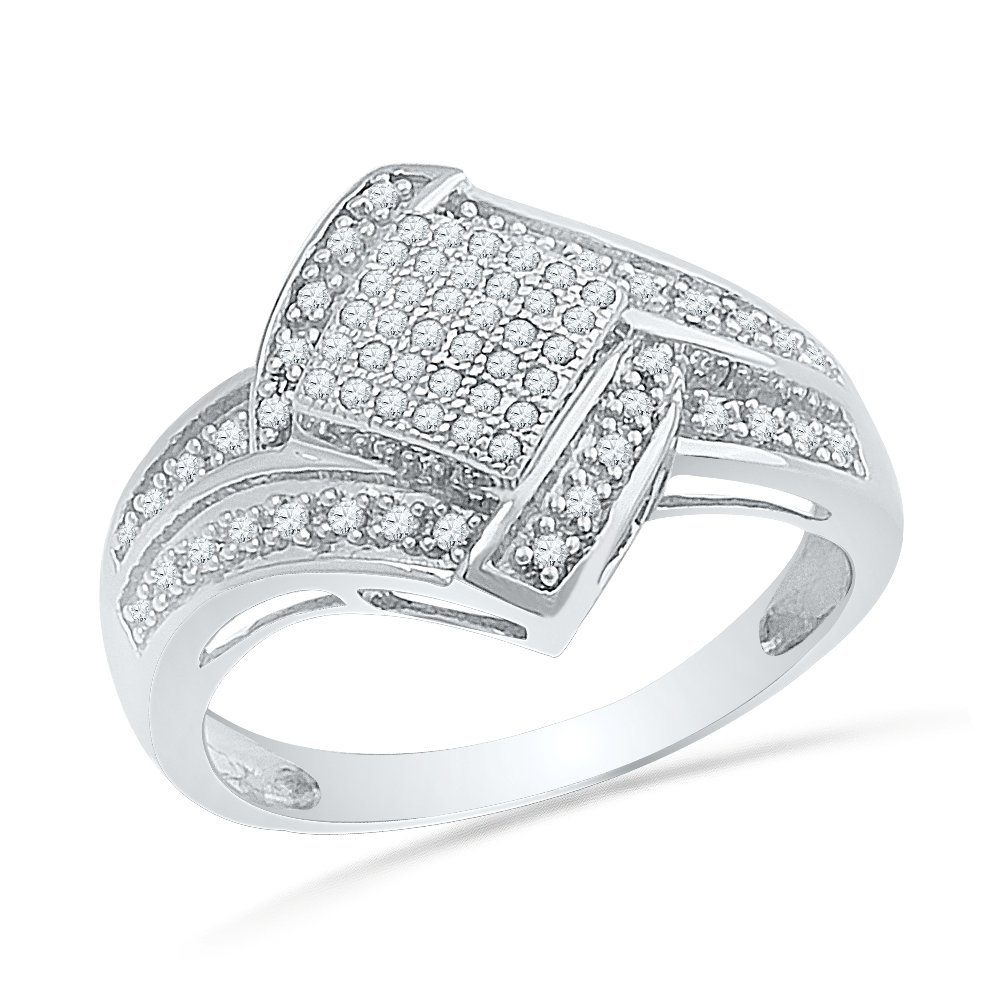 DGOLD Sterling Silver Round Diamond Sqaure Fashion Ring (1/4 Cttw)