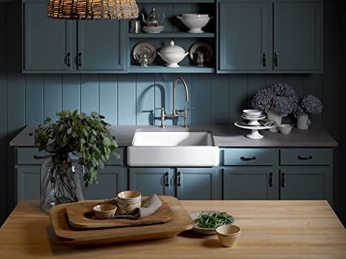 KOHLER K-6486-0 Whitehaven Farmhouse Self-Trimming Undermount Single-Bowl Kitchen Sink with Short Apron, 30 Inch, White