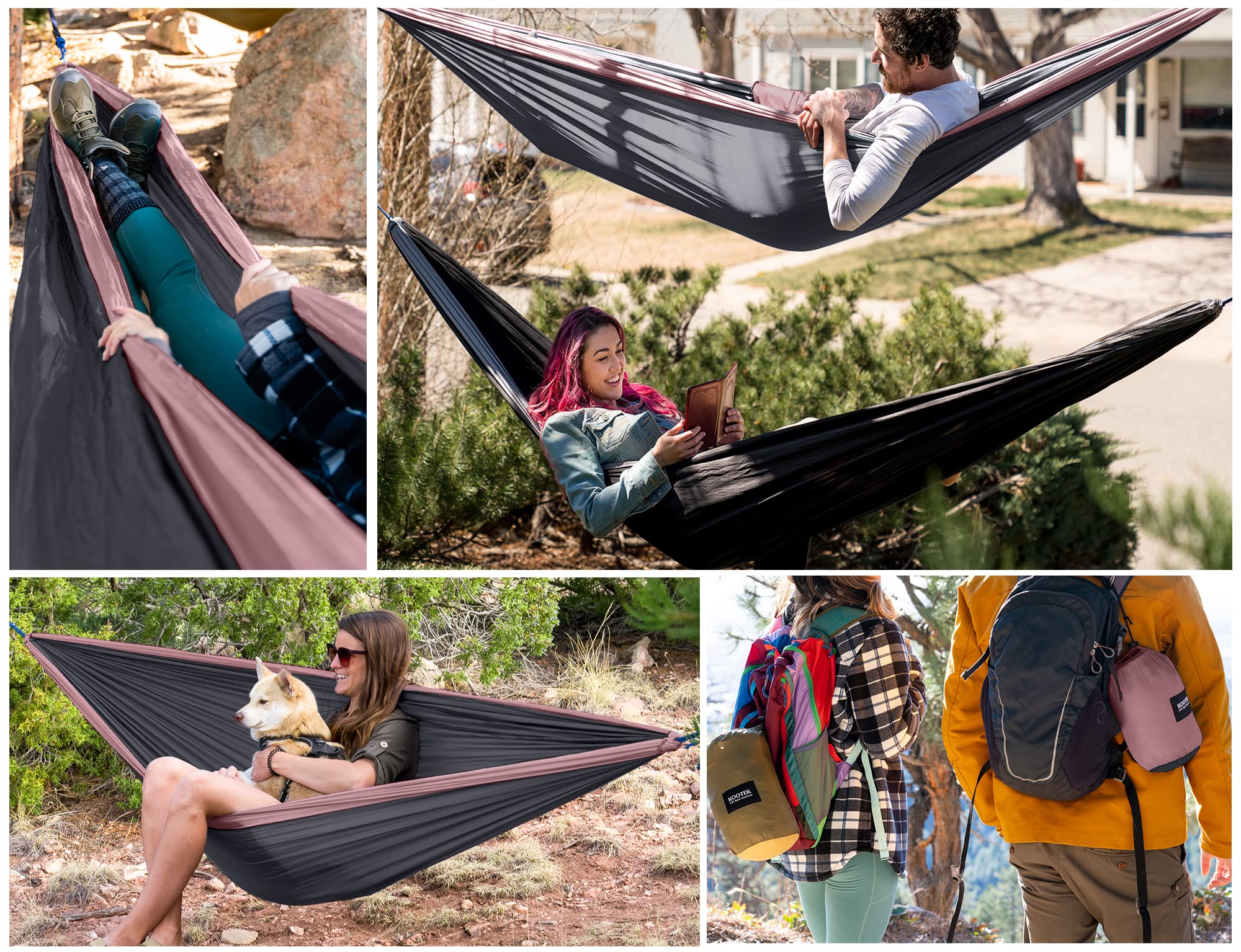 Kootek Camping Hammock Single Portable Hammocks Camping Accessories for Outdoor, Indoor, Backpacking, Travel, Beach, Backyard, Patio, Hiking, Charcoal Rose