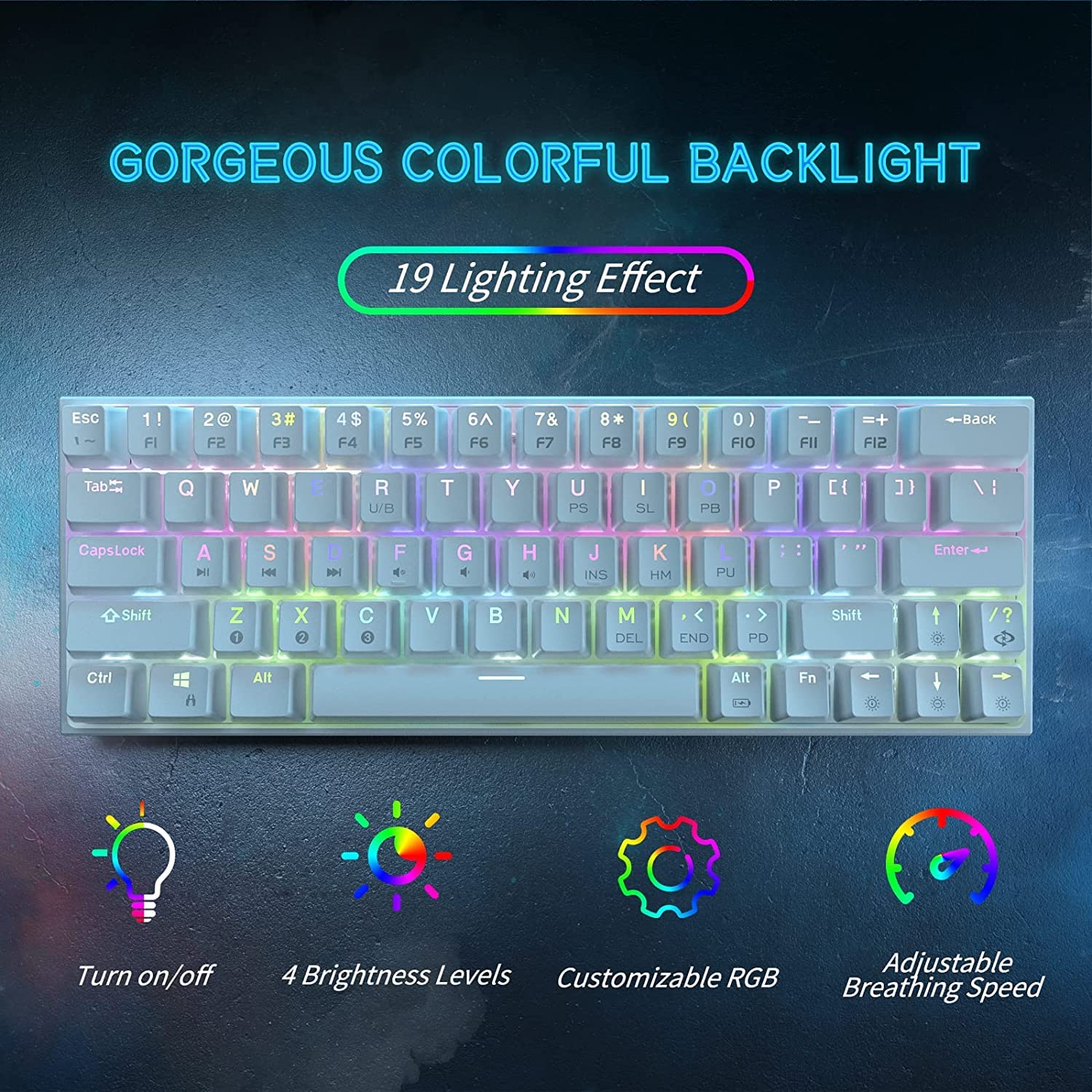 DIERYA DK63N 60% Wireless Wired Mechanical Gaming Keyboard, RGB Backlit Bluetooth Keyboard w/Arrow Keys, 63 Keys Ultra-Compact Keyboard Full Keys Programmable w/Brown Switch for Windows Laptop PC Mac