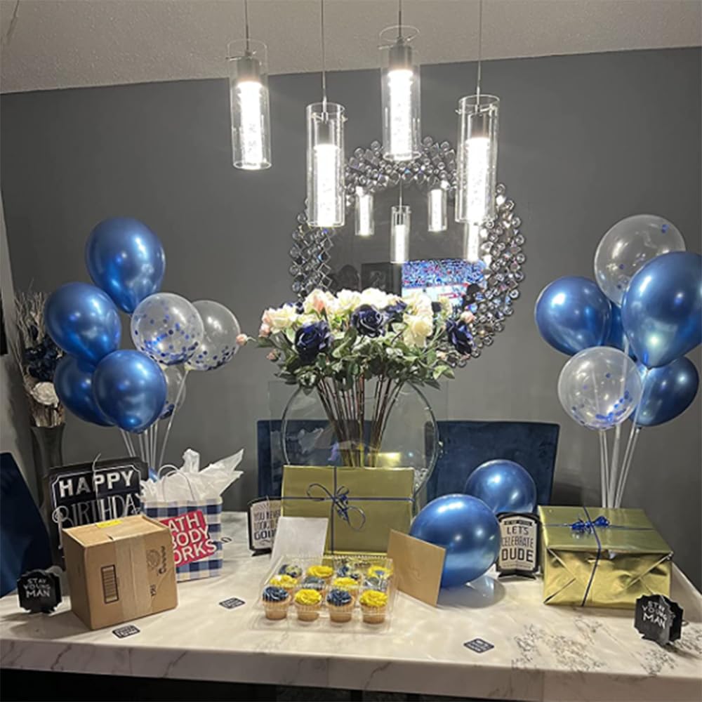 MYZSBRDM 4Sets Blue Balloons Stand,Blue Balloons Stands for Table,Blue Balloons Centerpieces for Tables for Birthday,Baby Shower,Wedding,Anniversary Table Party Decorations.(With light string)