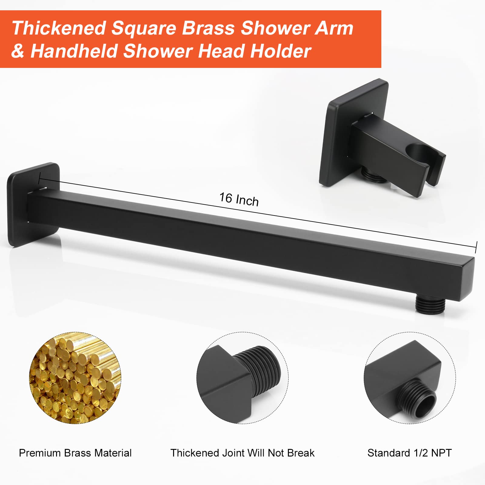 HarJue Shower Head with Extension Arm, High Pressure 12 Inch Square Shower Head with Handheld Shower Faucets Combo Set, Luxury Shower Balance Valve and Trim Kit (Shower System, Matte Black)