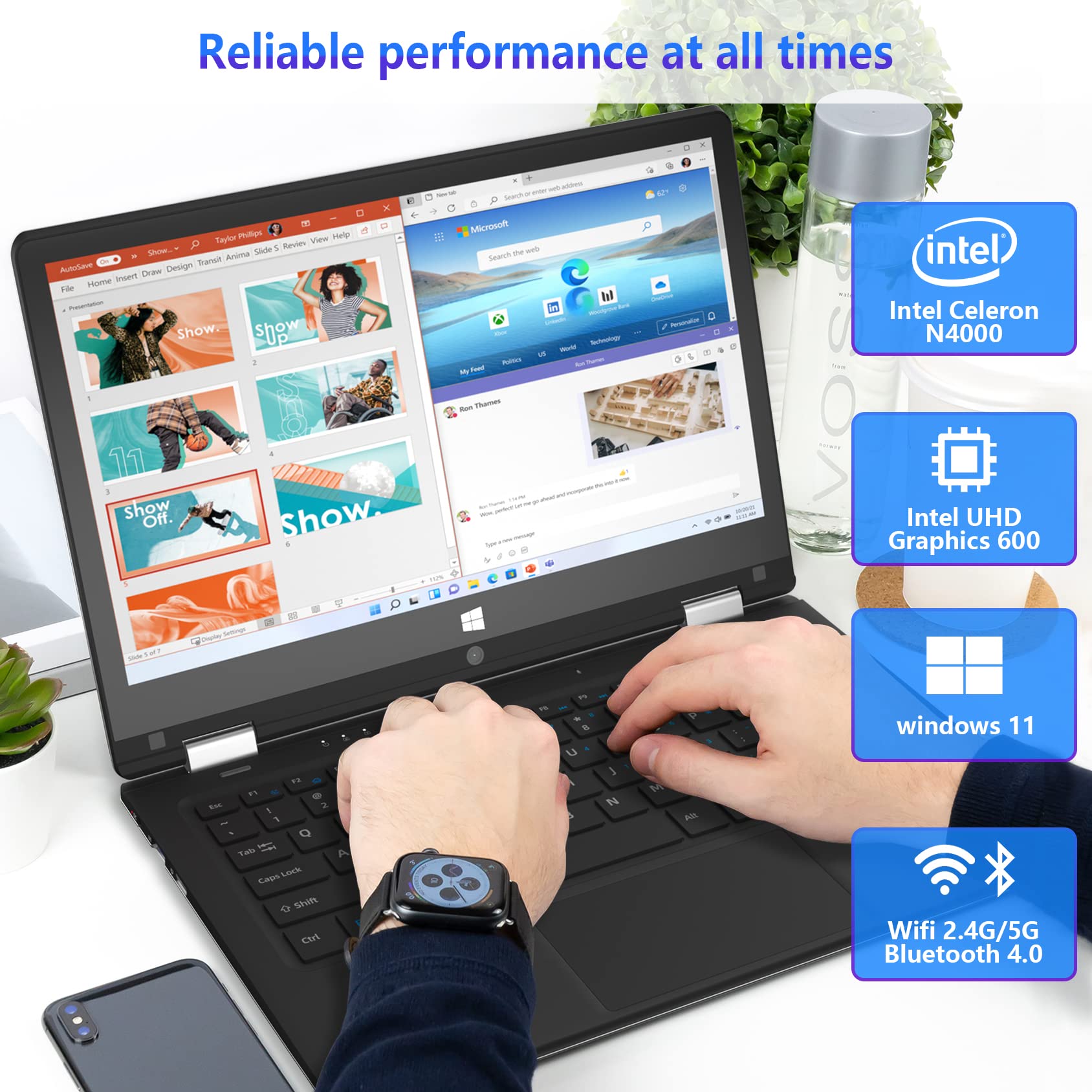 jumper 2 in 1 Laptop 11.6 Inch Flip Touch Screen HD Display,Intel Celeron N4000 Windows 11 Laptops Computer,4GB DDR4 128GB Emmc,Supports 1TB SSD Espandsion