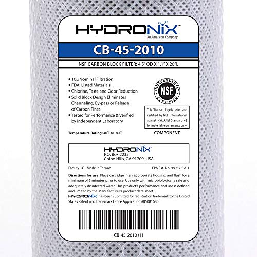 Hydronix HX-CB-45-2010/3 Whole House, Commercial & Industrial NSF Coconut Carbon Block Water Filter, 4.5" x 20"-10 Micron, 20 inches, White