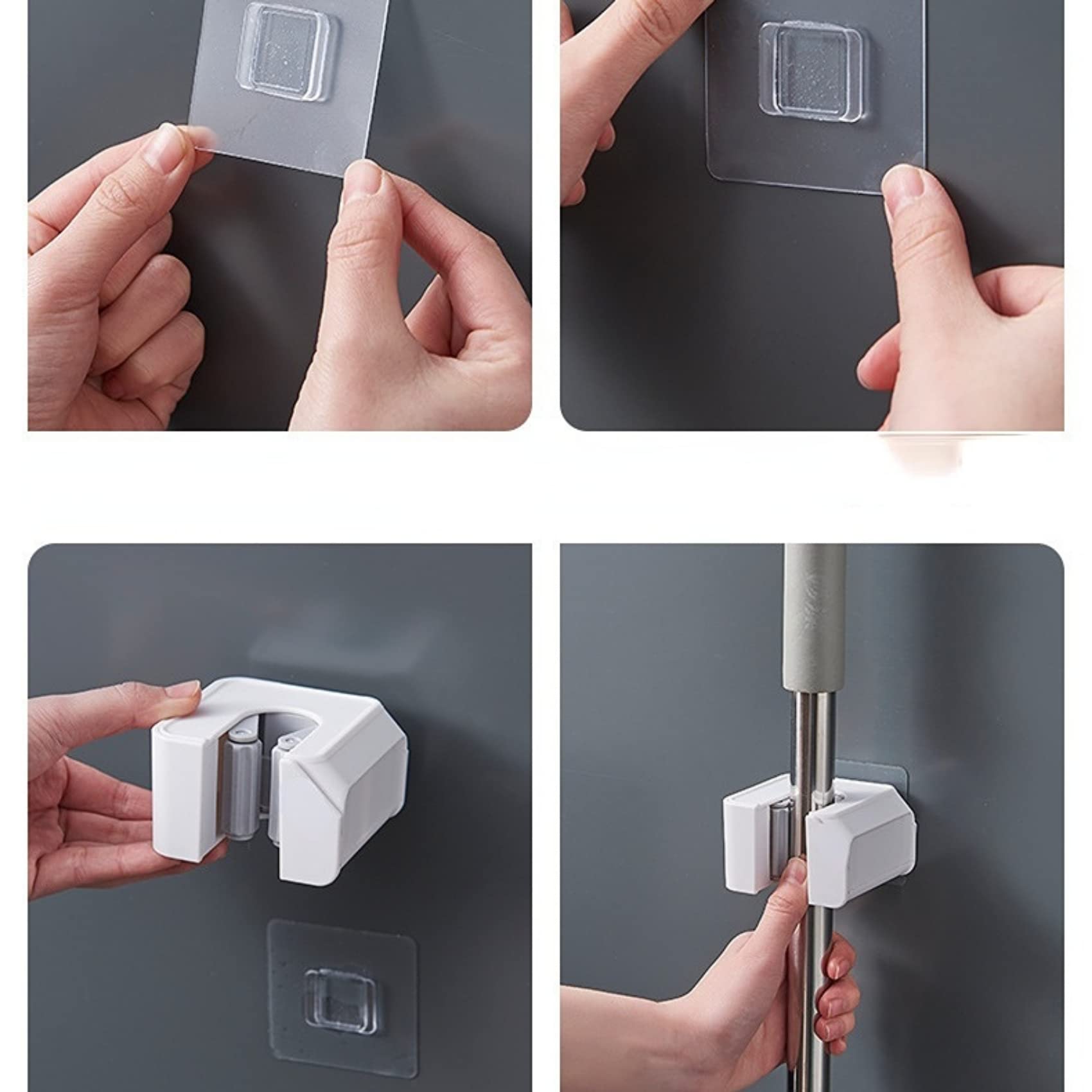 JIBIACB Broom Holder Self Adhesive Mop and Broom Holder Wall Mount Anti-Slip Broom Hanger Gripper for Bathroom or Kitchen (Green+White,4pcs)