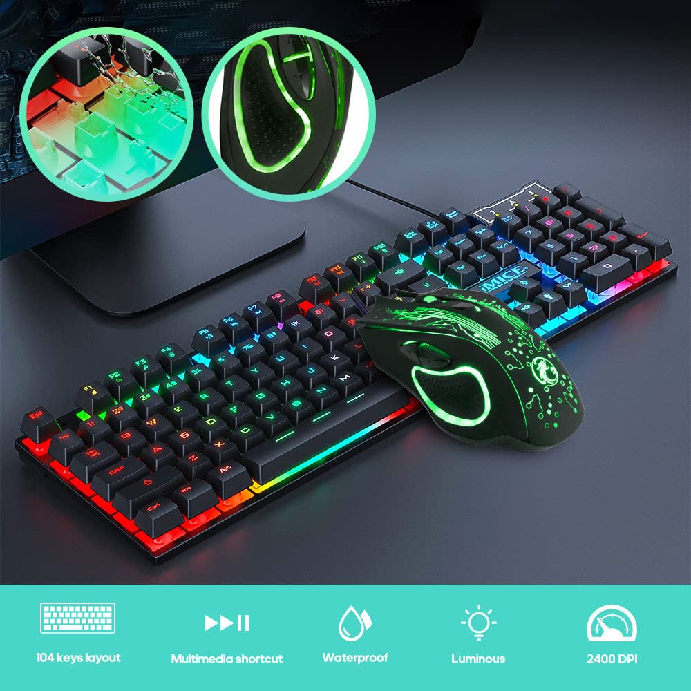 Gaming Keyboard & Mouse Combo Suit, Mini Mechanical Feel Keyboard with RGB LED Lighting, Colorful Floating Key Cap, Mechanical Feel, Luminous, Wired Game, Cool Luminous Texture