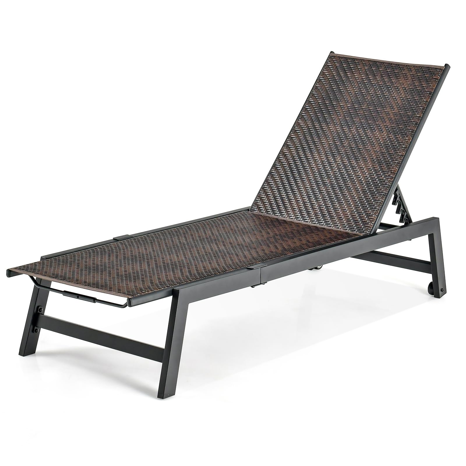 DORTALA Chaise Lounge Chair Outdoor, Patio PE Rattan Recliner with Adjustable Backrest & Wheels, Wicker Tanning Chair for Backyard, Deck, Poolside, Beach (Set of 1)