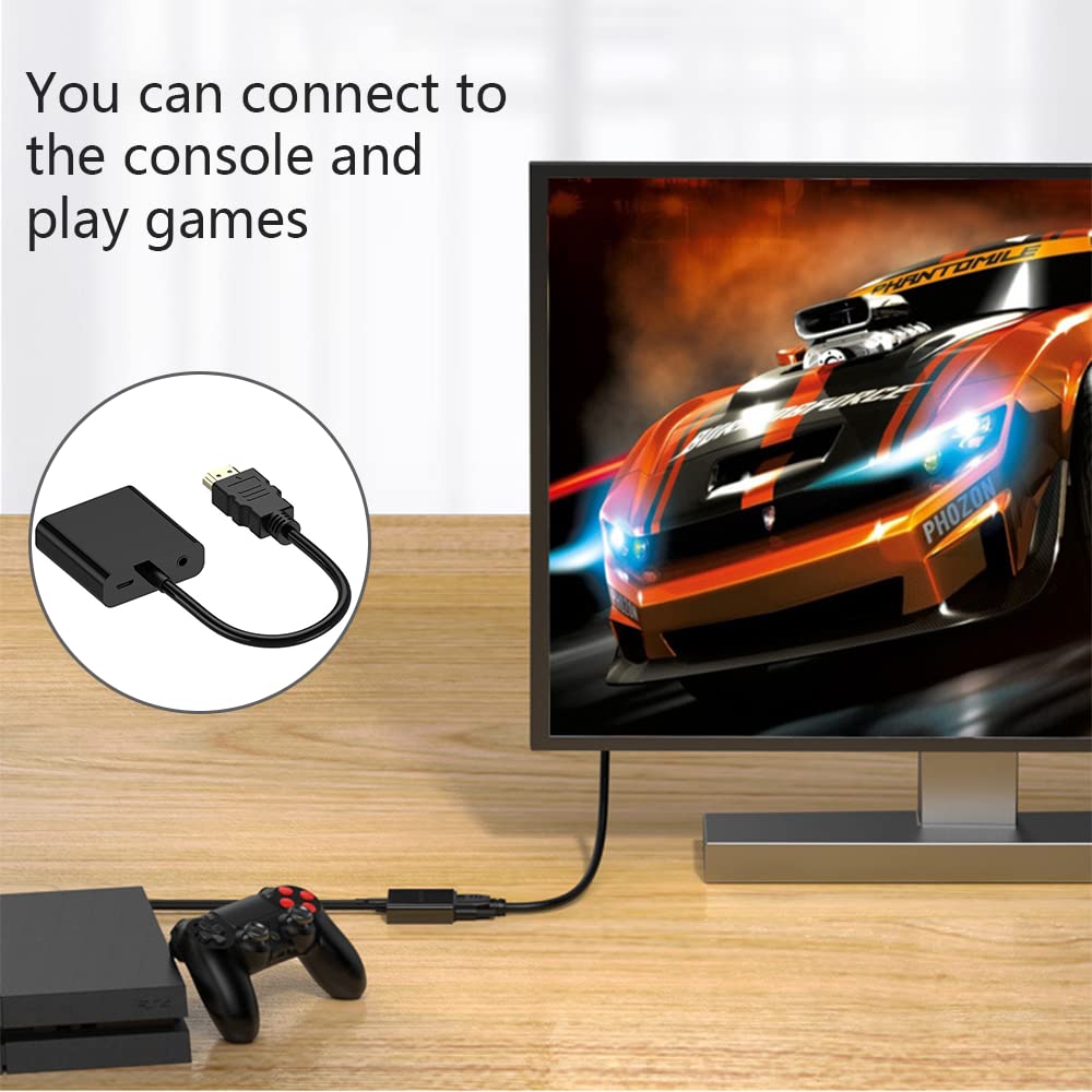 LSJNHMJY Black Hdmi Splitter for Dualmonitors Extended Display HD Adapter with Audio Power Cable 1080P Computer Hdmi to VGA HD Converter for Computer