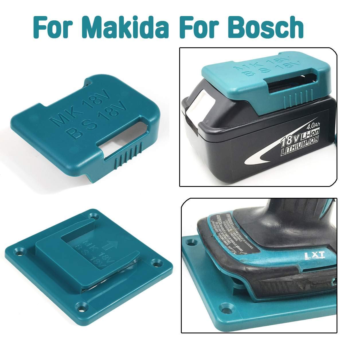 Ecarke 10 pcs ABS Battery Mounts for Makida&Bosch 14.4/18V Battery and Machine Storage Holder Shelf Rack Stand Slots Battery(Blue)