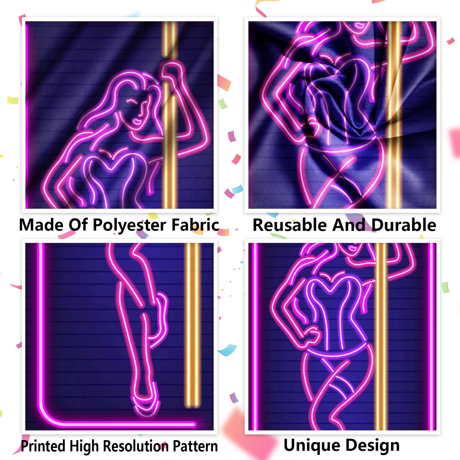 Neon Pole Dance Hot Sexy Girl Banner Pole Dancing Theme Backdrop Decor for Bachelorette Bridal Shower Birthday Party Decorations Chair Dancing Party P Valley Party Supplies Favors Photo Booth Props