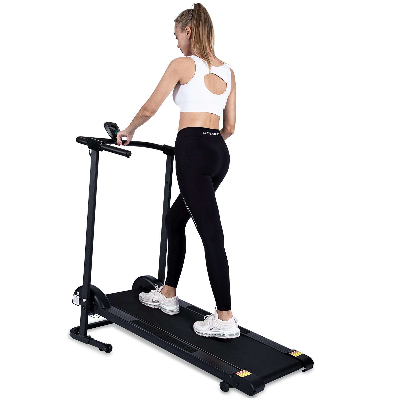 Folding Manual Treadmill, Foldable Under Desk Treadmills with Incline, Portable Compact Mini Walking Jogging Machine for Home, Small Space Apartment Exercise Equipment, 300 lb Capacity (Black)