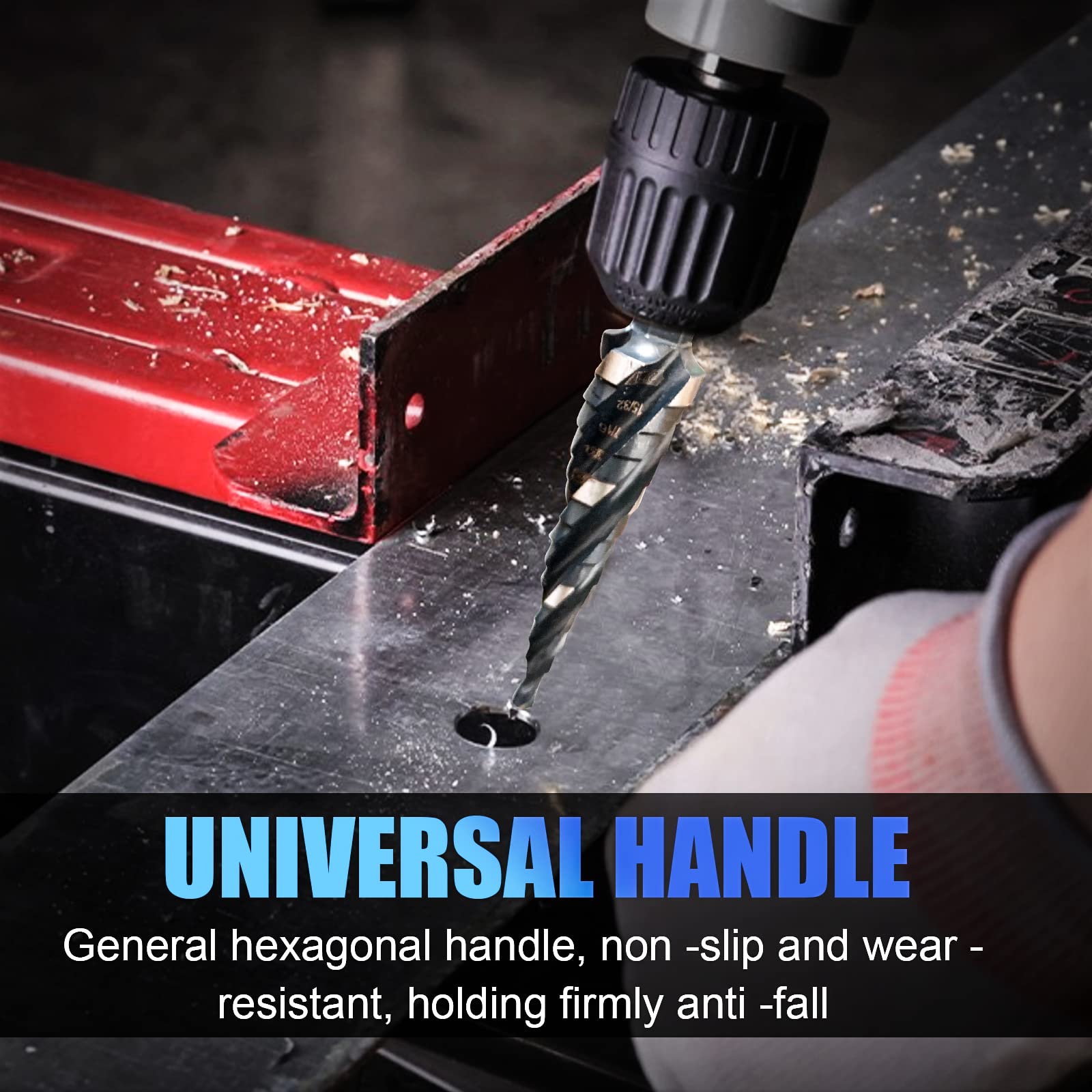 M35 Four Spiral Flute Step Drill Bit Set 1/8"-1/2" (13 Sizes ),1/4" Hex Shank Drill, Impact Resistant M35HSS Unit Stepper bit, for Stainless Steel, Wood, Aluminum, Plastic
