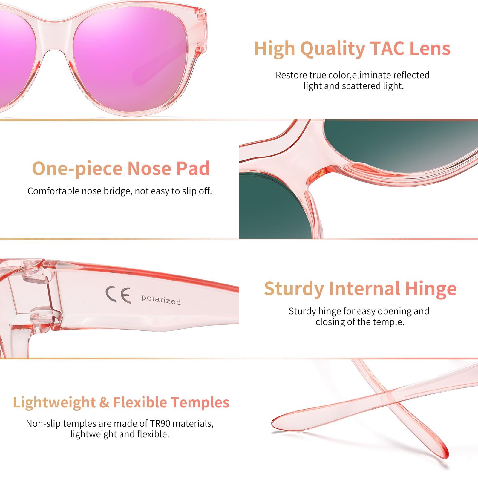 GEGURI Fit Over Glasses Polarized Sunglasses for Women & Men, Stylish Cat Eye Design Sun Glasses 100% UV Protection