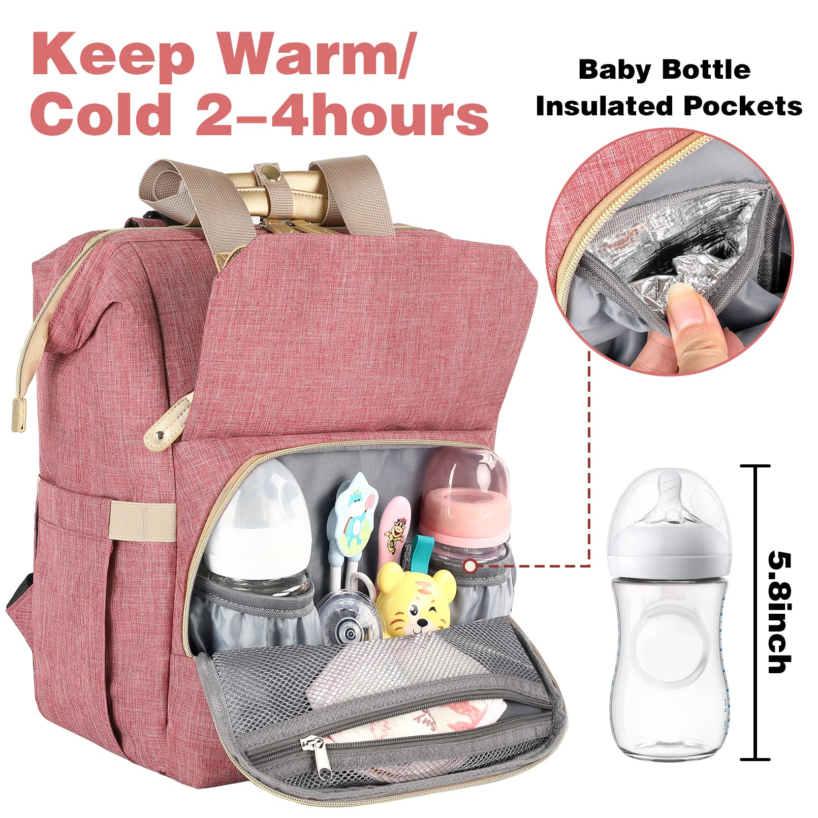 Jiefeike Pink Diaper Bag and Diaper Bag Tote