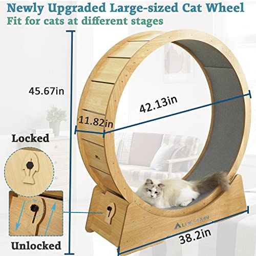 Lokshun Cat Wheel,Cat Exercise Wheel with Lock Pin,Great Weight-Loss Cat Wheel with Carpeted Runway,Large-Sized Cat Exercise Wheel with Noiseless Rollers,42in Large,Cat Teaser Stick Included