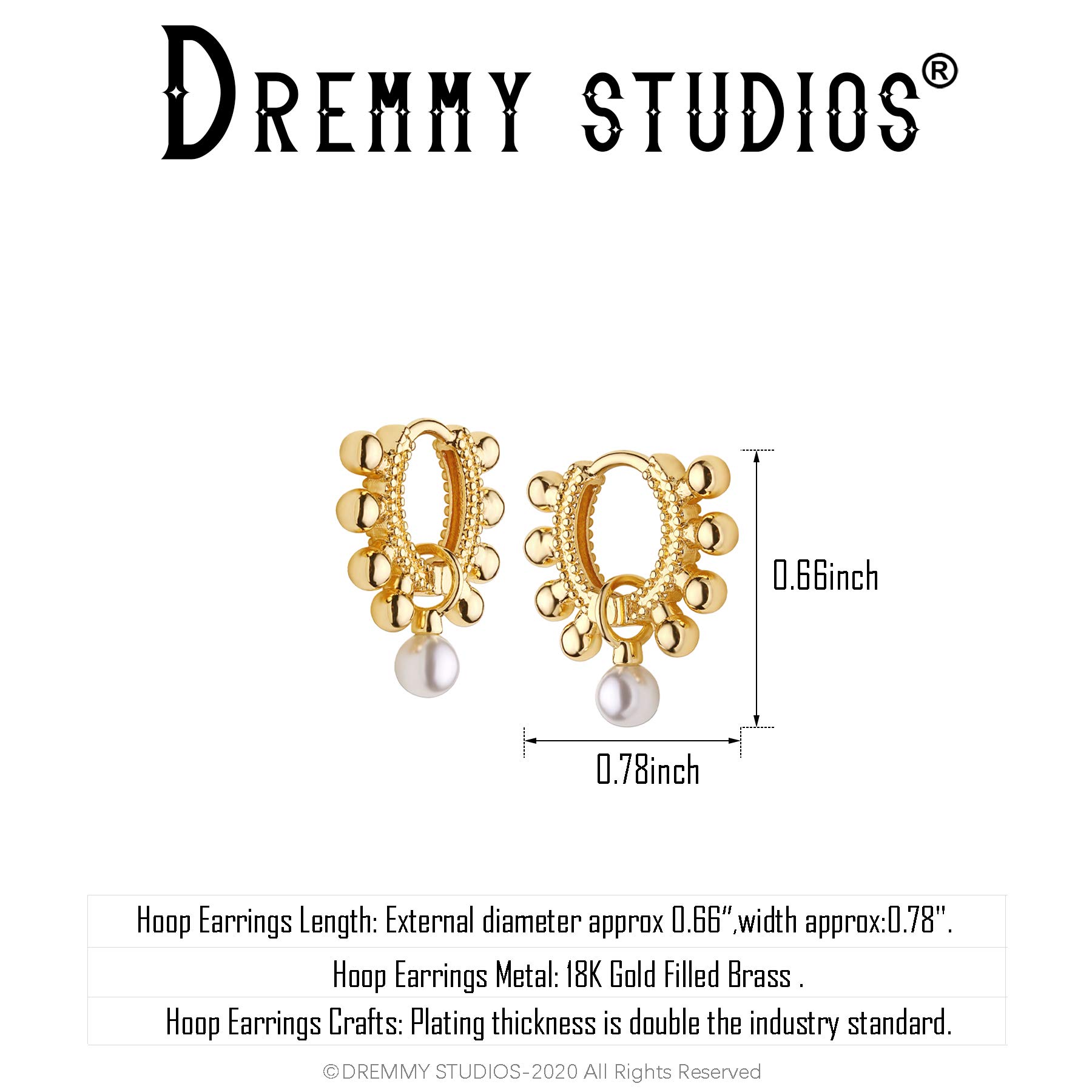 DREMMY STUDIOS Dainty Pearl Ball Huggie Hoop Earrings 14K Gold Filled Simple Cute Tiny Pearl Ball Dangle Hoop Earrings Women Minimalist Personalized Jewelry