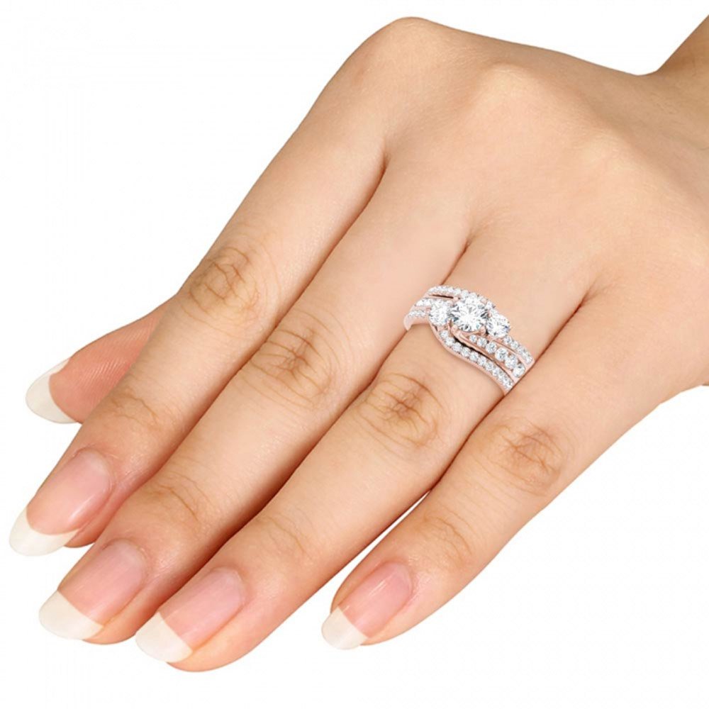 DZON IGI Certified 10K Rose Gold 1 1/4CT TDW Round Cut Diamond Bypass Engagement Ring Set for Women (I-J, I2) (6.5)