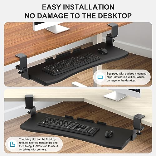 LETIANPAI Keyboard Tray Under Desk,Pull Out Keyboard & Mouse Tray with Heavy-Duty C Clamp Mount,32(37 Including Clamps)x11.8 in Slide Out Platform Computer Drawer,Suitable for home work or office work