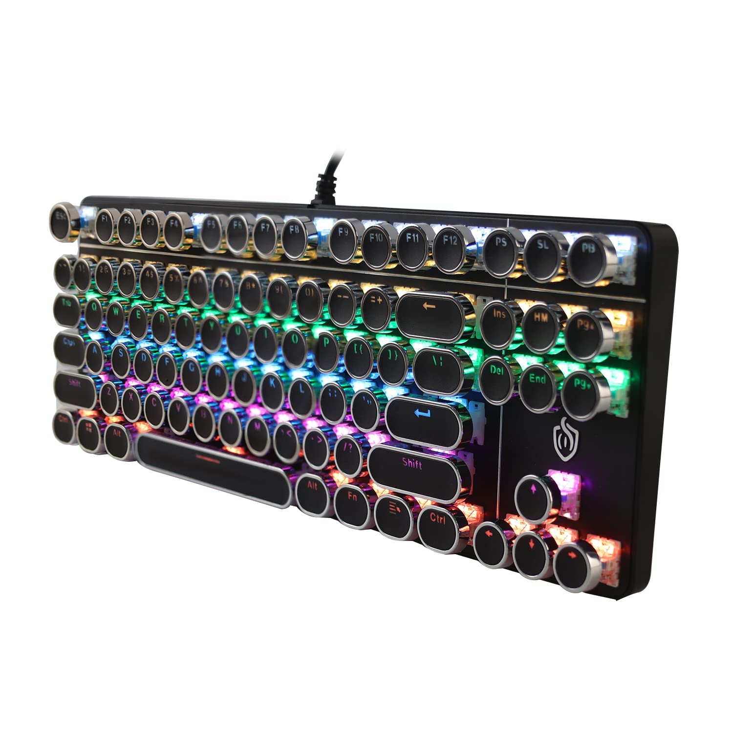 HJK917 USB Wired Mechanical Gaming Keyboard, Blue Axis 87 Round Keys, RGB LED Backlit, Waterproof, Typewriter Style, Ergonomics, Easy to Hit, Compatible with PC/Laptops/Windows for Work/Game (Black)