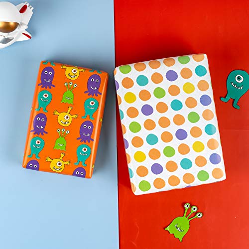 MAYPLUSS Wrapping Paper Sheet - Folded Flat - 6 Different Monster Design (45.2 sq. ft.ttl.) - 27.5 inch X 39.4 inch Per Sheet