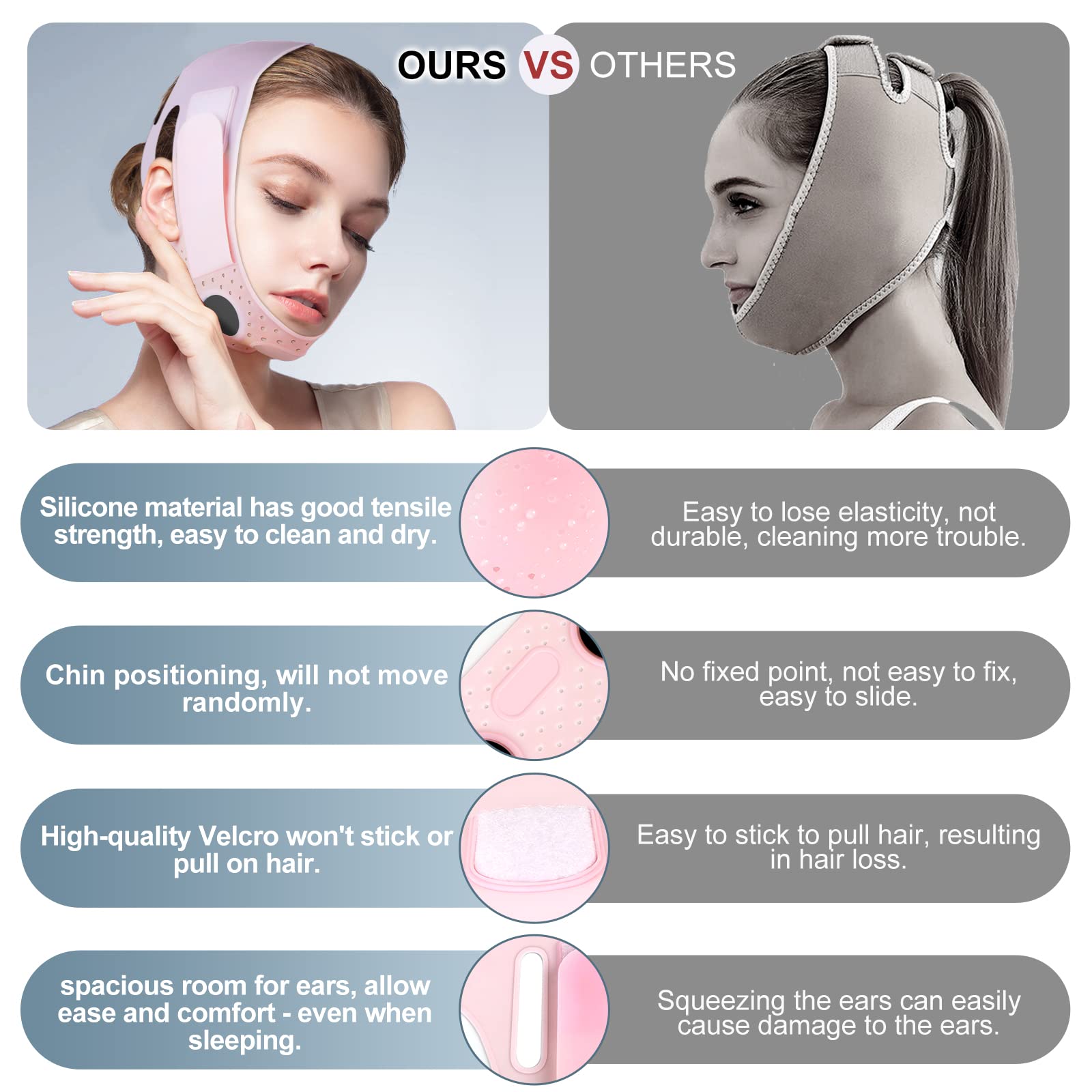 JUSRON Double Chin Reducer V Line Face Lifting Tape Face Strap, Soft Silicone Chin Strap Face Shaper to Removing Double Chin for Women and Men