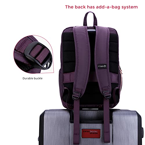 Swissdigital Design Katy Rose Laptop Backpack For Women,College Bookbags With USB Charging Port,Large Capacity Computer Backpacks For Work Business Purple(SD1006F-46)