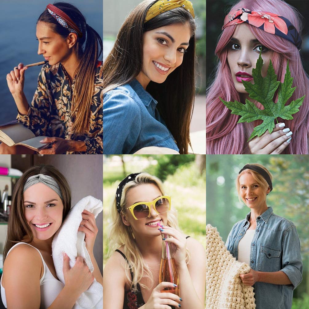 DRESHOW 20 Pack Turban Headbands for Women Elastic Back Twisted Hair Bands Face Vintage Cross Head Wrap Hair Accessories