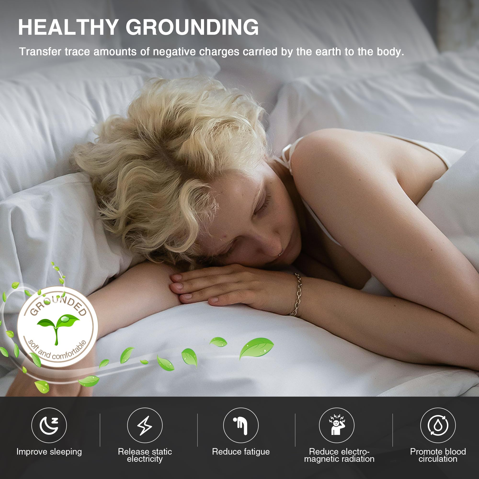 Grounding Mat for Bed King, Grounding Pad for Sleep, Energy, Wellness, Anti-Slip PU Leather Grounding Mattress with Grounding Cord, 27''×76''