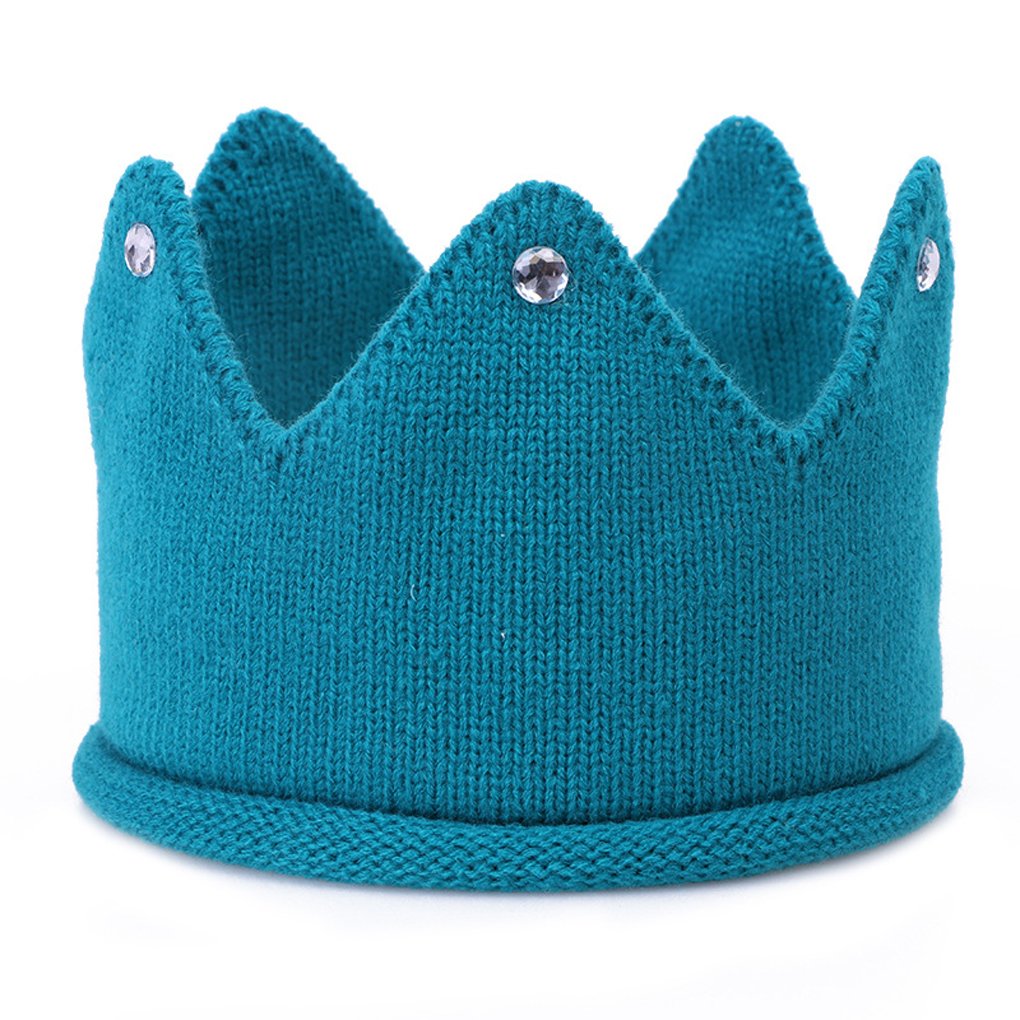 JustMyDress Baby Crown Knitted Crochet Hats Crown Shape Bonnet Cap Infant Headwear Hats JB61 (Teal)