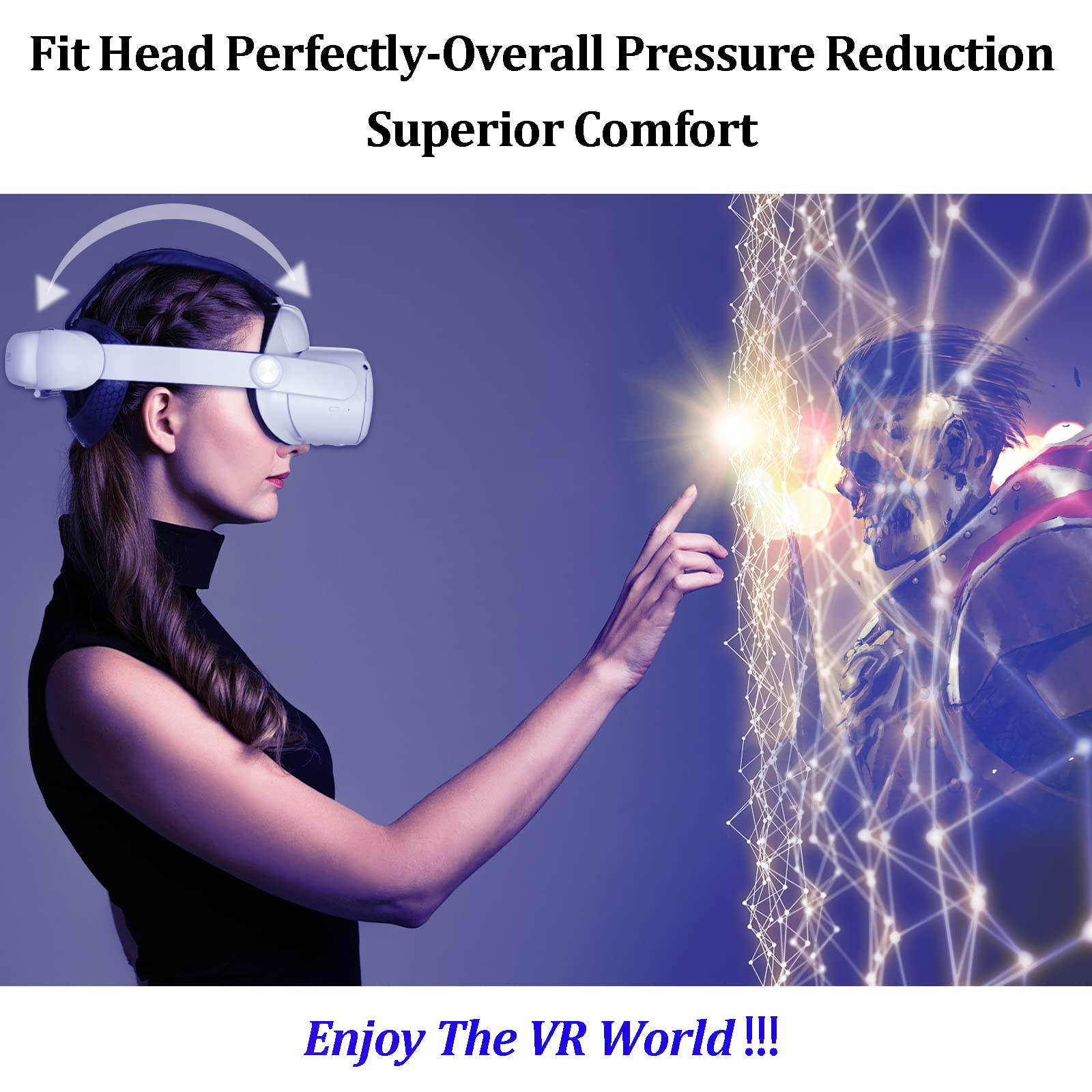 Head Strap for Oculus/Meta Quest 2, 10000mah Replaceable Battery, Infrared Light for Sensor Tracking in Dark, Magnetic Connection and Lightweight Design