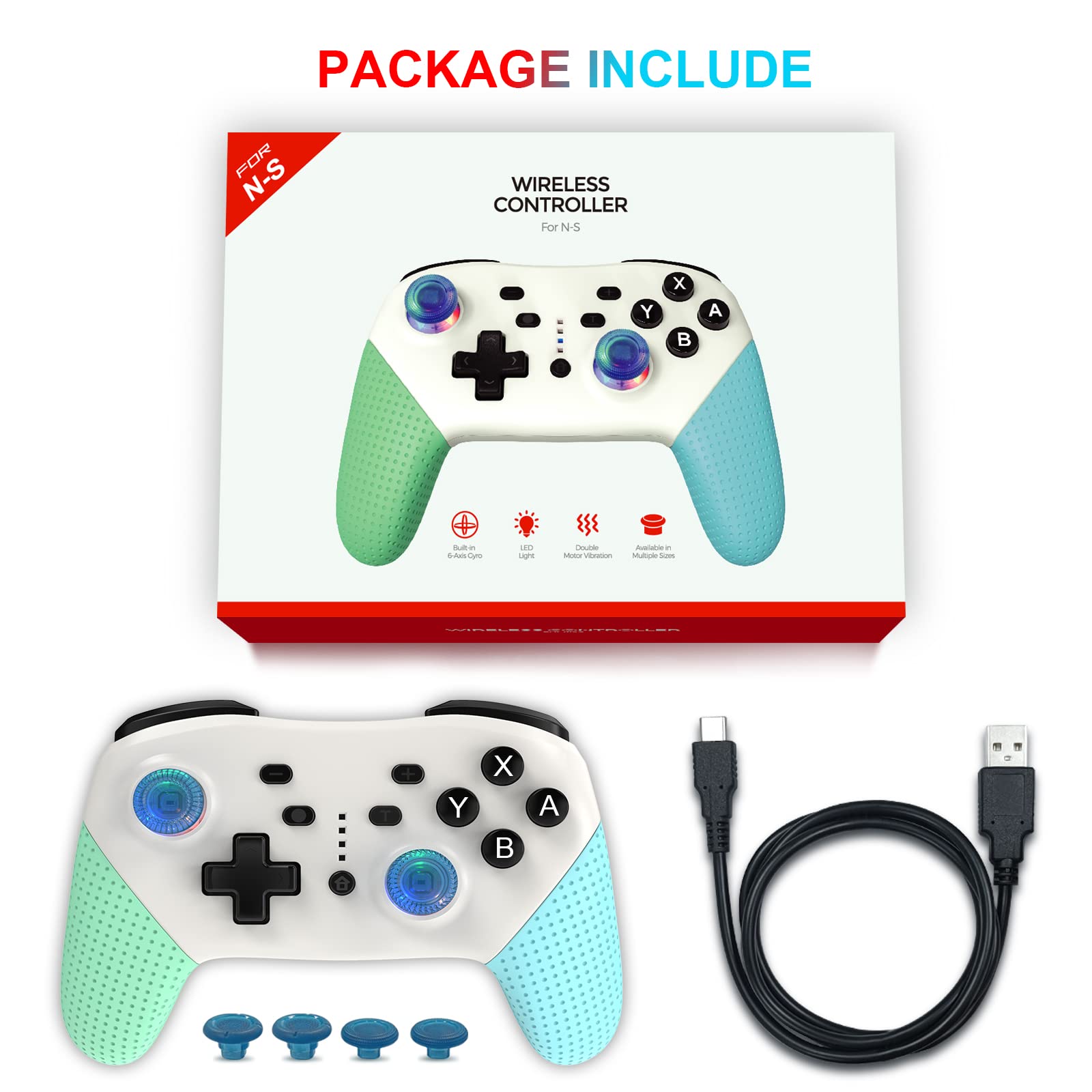 DOBE Switch Pro Controller, Wireless Switch Controller Compatible with Switch/OLED/Lite, LED Light 4-Level Vibration Wireless Remote Gamepad with Wake-up/Turbo/Motion Control