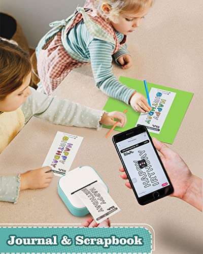 Memoking Label Makers - T02 Mini Portable Small Printer with 3 Rolls Paper, Sticker Printer Machine, Study Printer for Pictures, Photos, Journals, DIY, Compatible with Phone & Tablet, Green