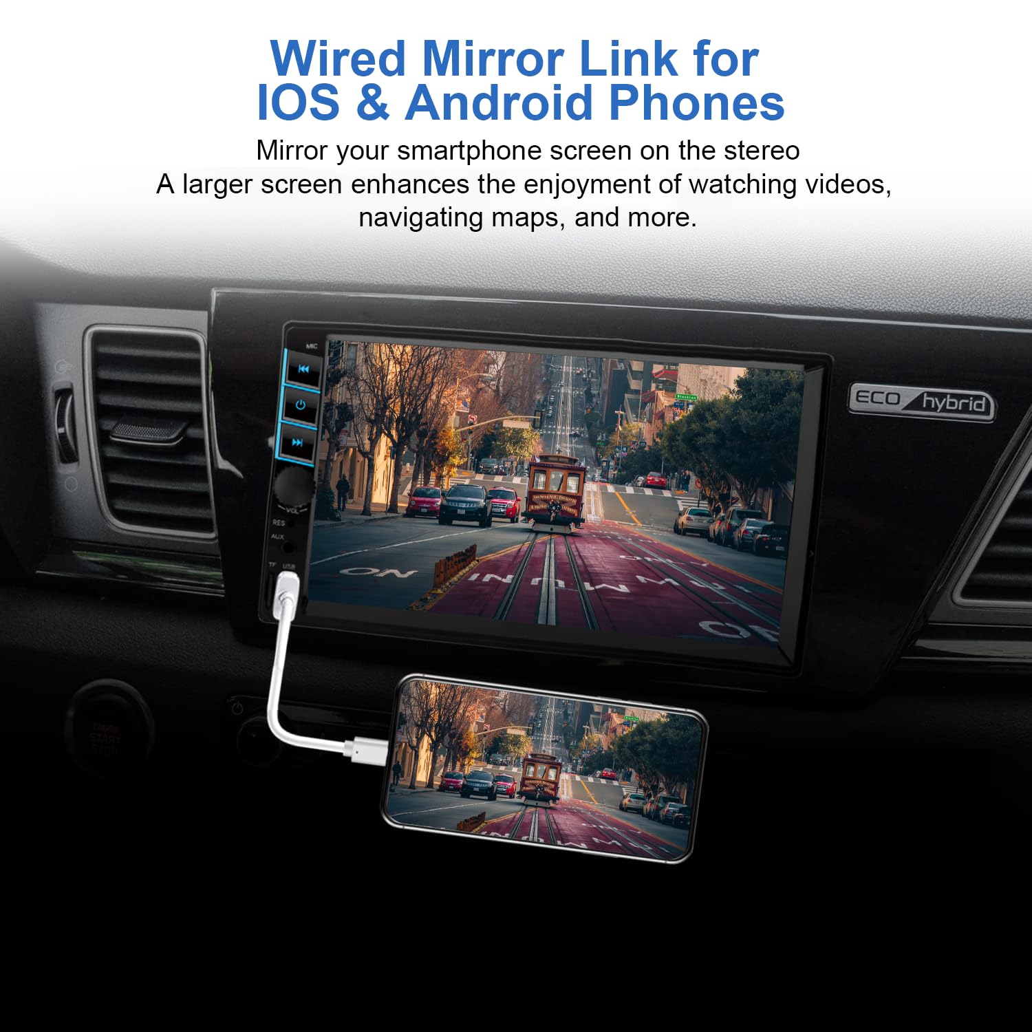 Double Din Car Stereo Radio with Mirror Link, 7 Inch Touch Screen Car Radio Stereo with Backup Camera, Multimedia Car Audio Receivers Support Mirror Link, FM/USB/AUX/EQ, Steering Wheel Control