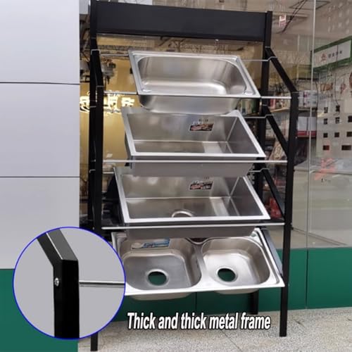 GRRICEPL Washing Hand Basin Display Rack, Kitchen Sink Commercial Shelves, Adjustable Width Universal Wheel Storage Rack,360° Swivel with Universal Wheels