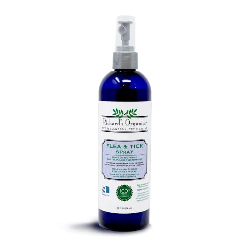 Richard’s Organics Gentle Flea and Tick Spray for Dogs –100% Natural Actives Kills Fleas, Ticks, Repels Mosquitos for Up to 4 Weeks – No Harsh Chemicals, Safe for Use Around Children (12 oz)