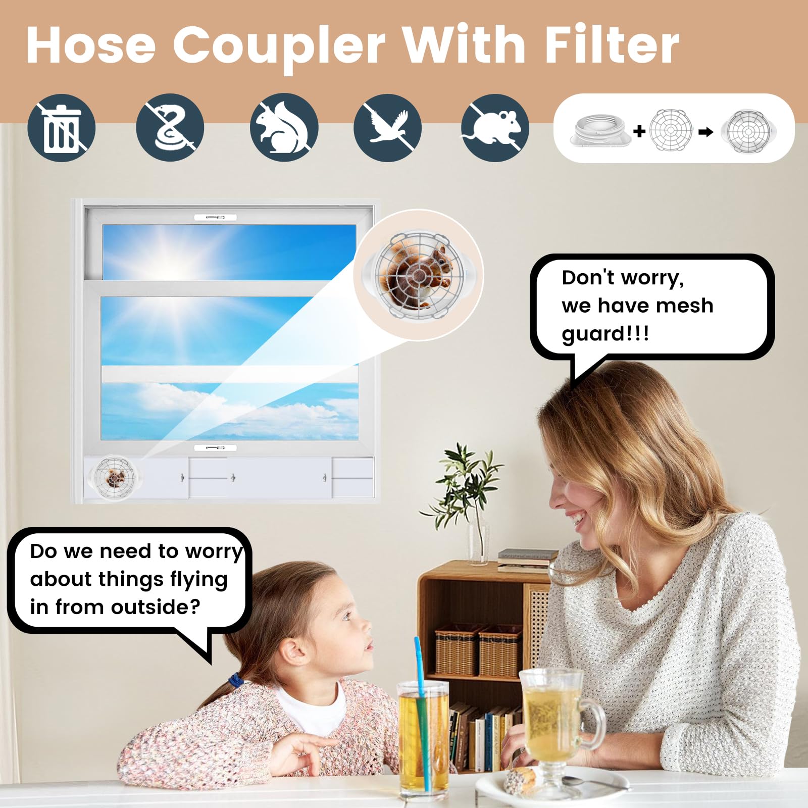 HIMONI Portable Air Conditioner Window Vent Kit, 78 Inch Exhaust Hose with 5.1 Inch Diameter, Adjustable 17-61"" Seal Plates, Seamless AC Vent Kit for Sliding Horizontal or Vertical Windows, White